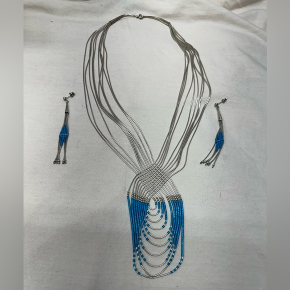 Jewelry | Vintagenative American Turquoise And Silver Necklace And ...